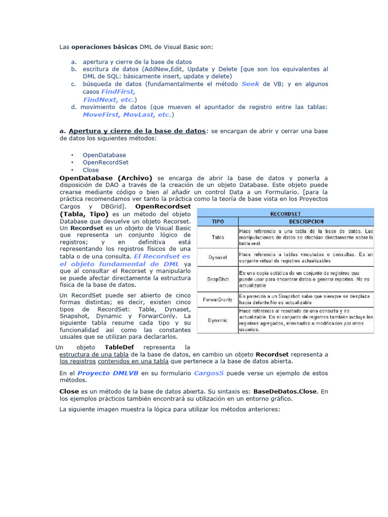 Operaciones Basicas en BBDD vb6 | PDF | Bases de datos | Puntero ...