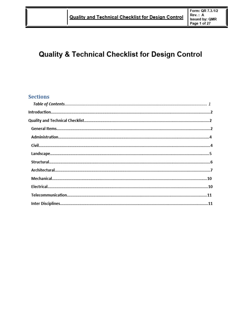 Checklist-Quality Form-.Q.R 7.3.1of2 | PDF | Electrical Wiring | Wall