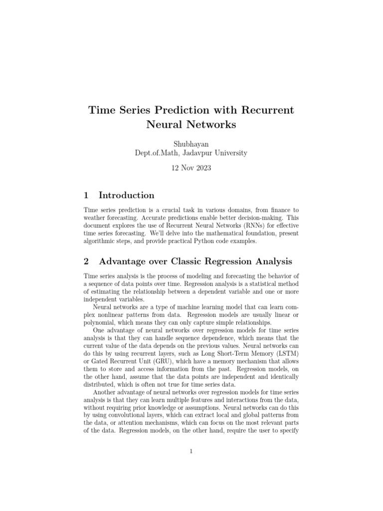 Time Series Prediction With Recurrent Neural Networks Pdf
