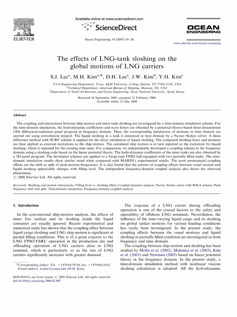 The Effects of LNG-tank Sloshing On The Global Motions of LNG Carriers ...