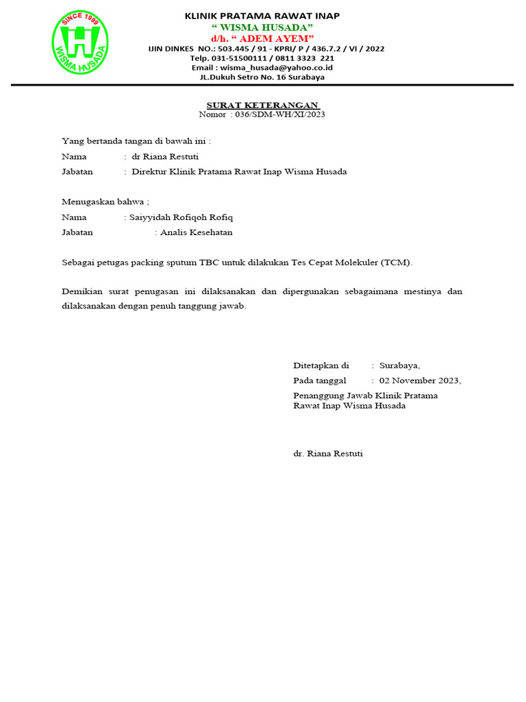 Surat Keterangan Packing TB | PDF
