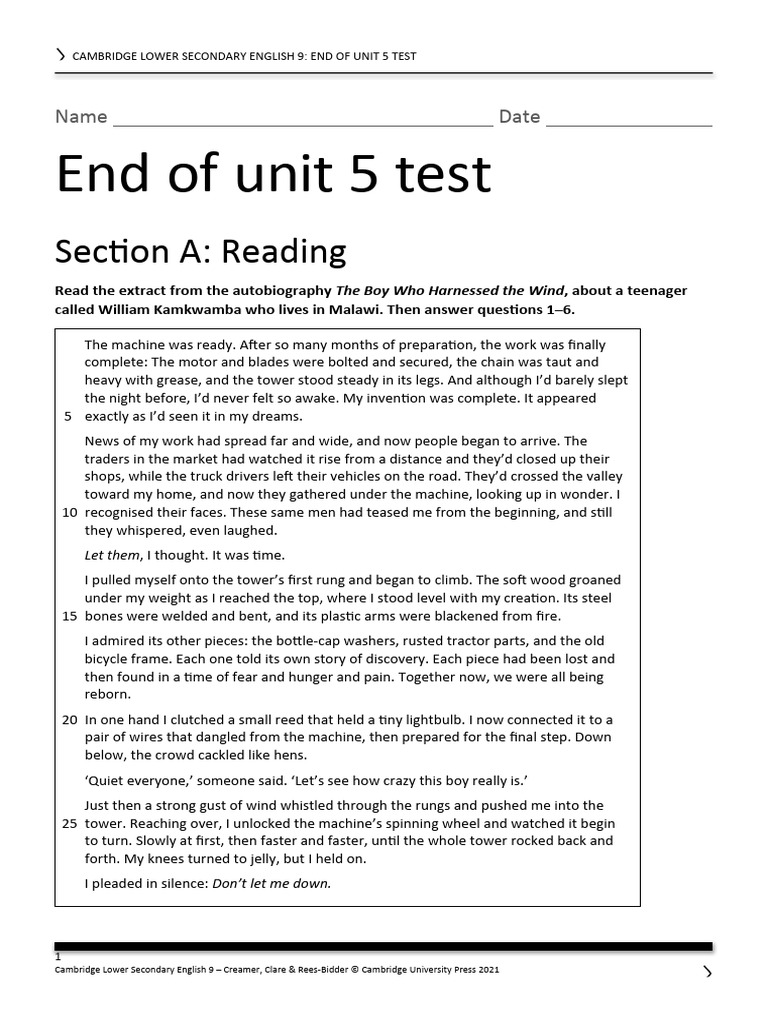 Unit 5 Test: Cambridge English 9 | PDF