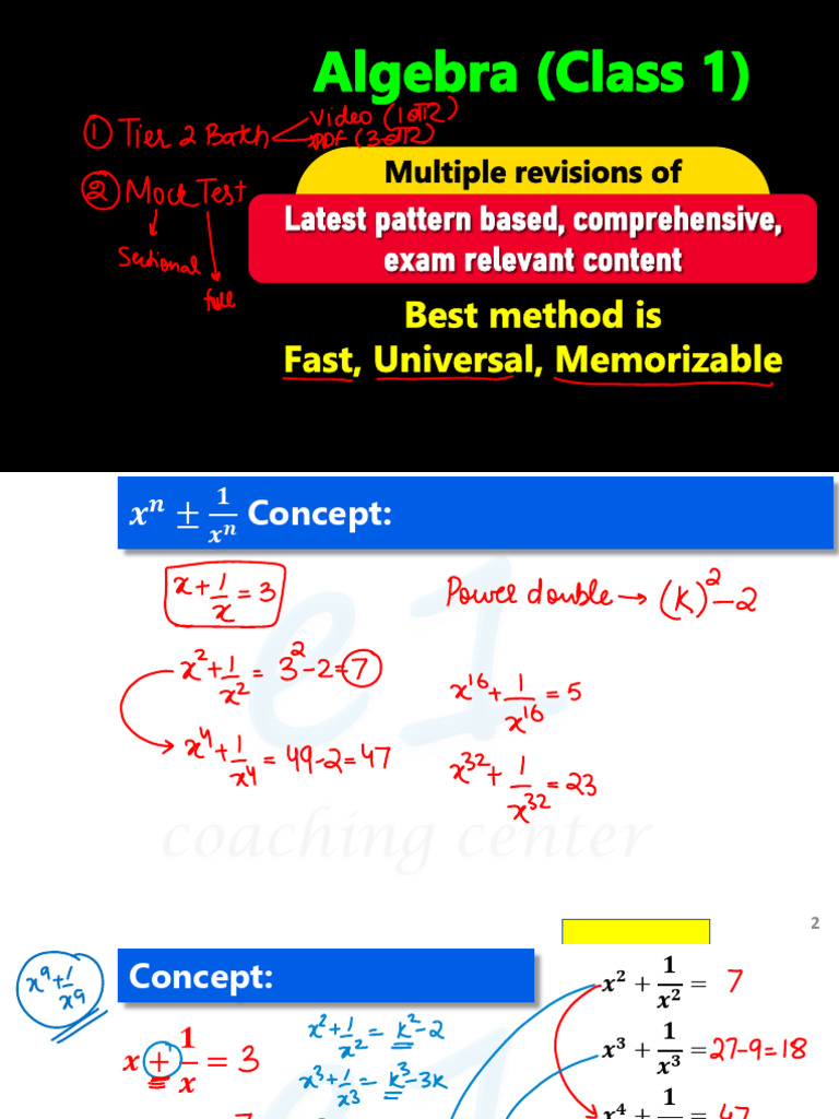 Algebra Class 1 | PDF