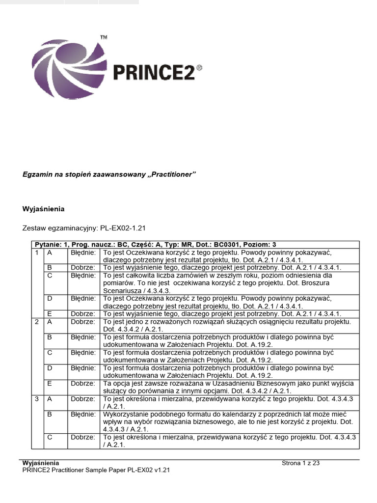 PL - PRINCE2 Practitioner Sample Paper EX02 v1.21 Rationale - May 2012 ...