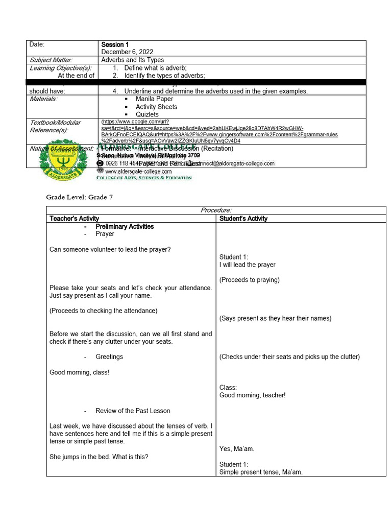 Detailed Lesson Plan in Tag | PDF | Adverb | Part Of Speech