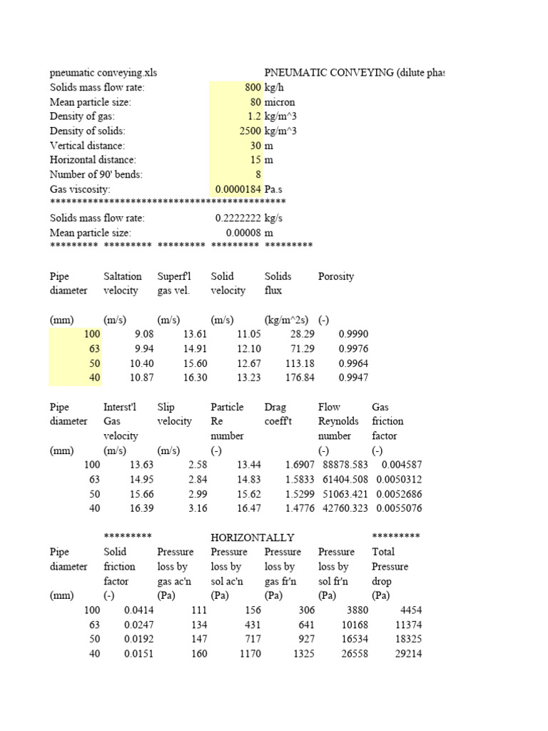 Pneumatic Conveying Calculation | PDF | Gases | Pressure
