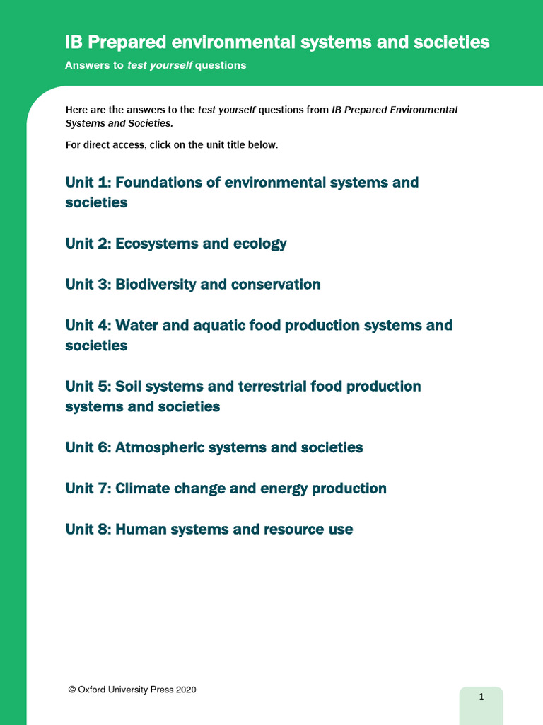 Ib Prep Ess Test Yourself Answers | PDF | Biodiversity | Ecosystem