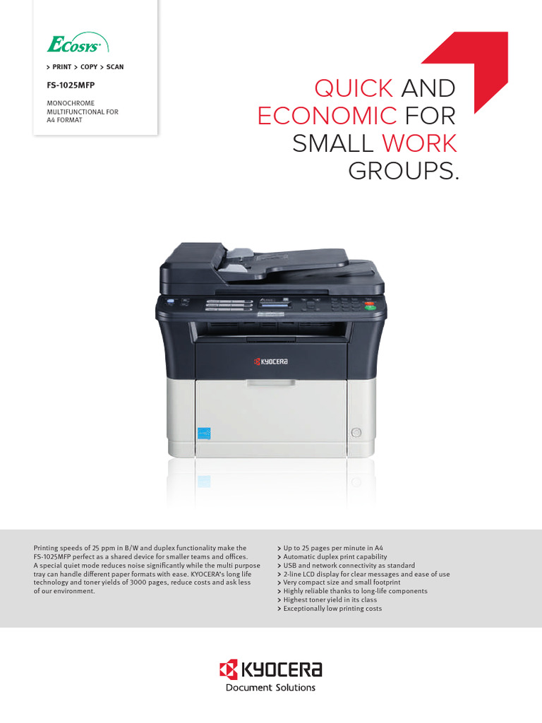 Datasheet FS1025MFP Compressed | PDF | Printer (Computing) | Computer Architecture