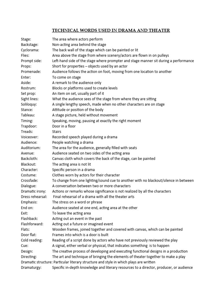 Technical Words Used in Drama and Theater | PDF | Theatre | Actor