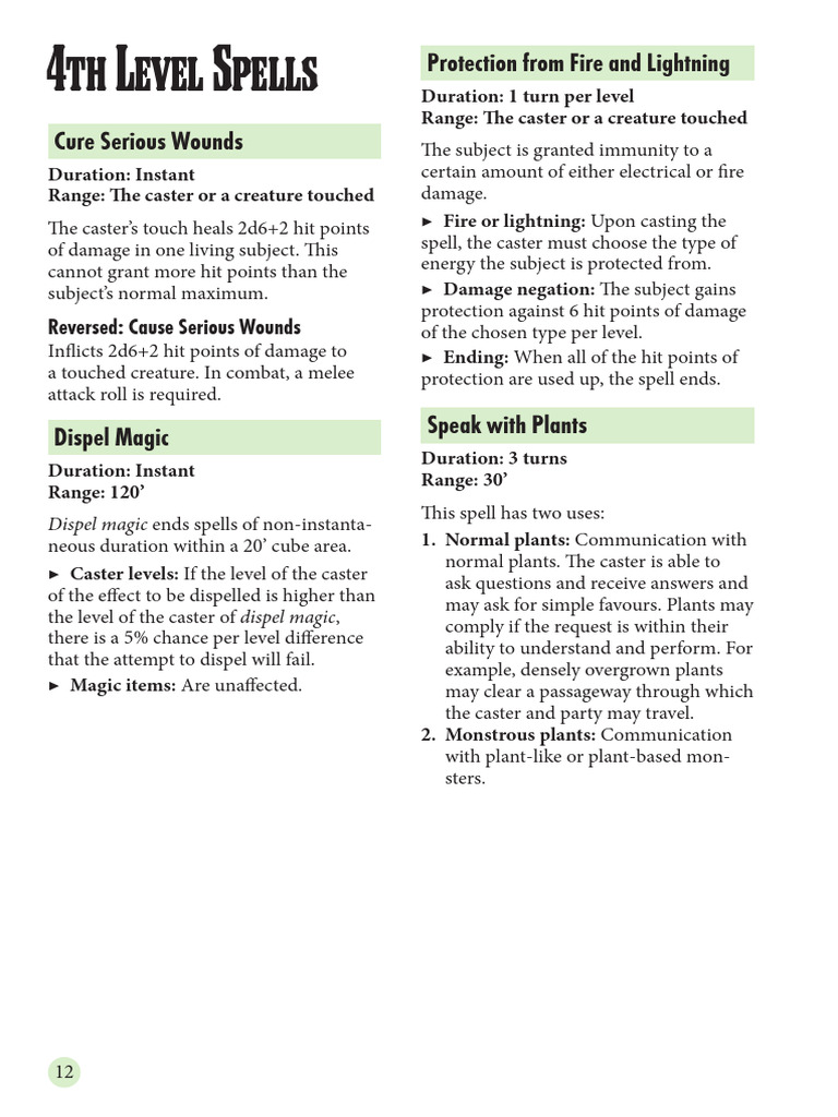 Druid Spells Level 4 - OSR | PDF