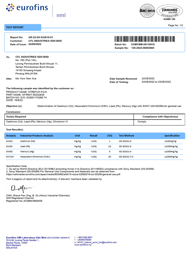 Stretch Film RoHS Test Report | PDF | Working Conditions | Atoms