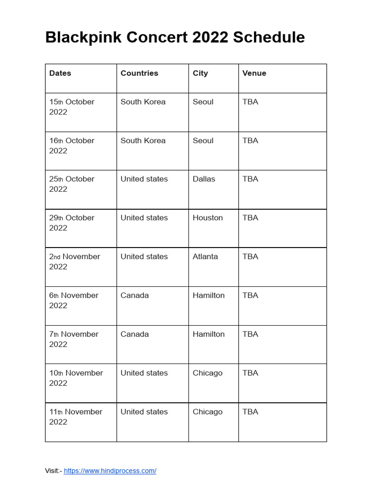 Blackpink 2022 Concert Schedule | PDF