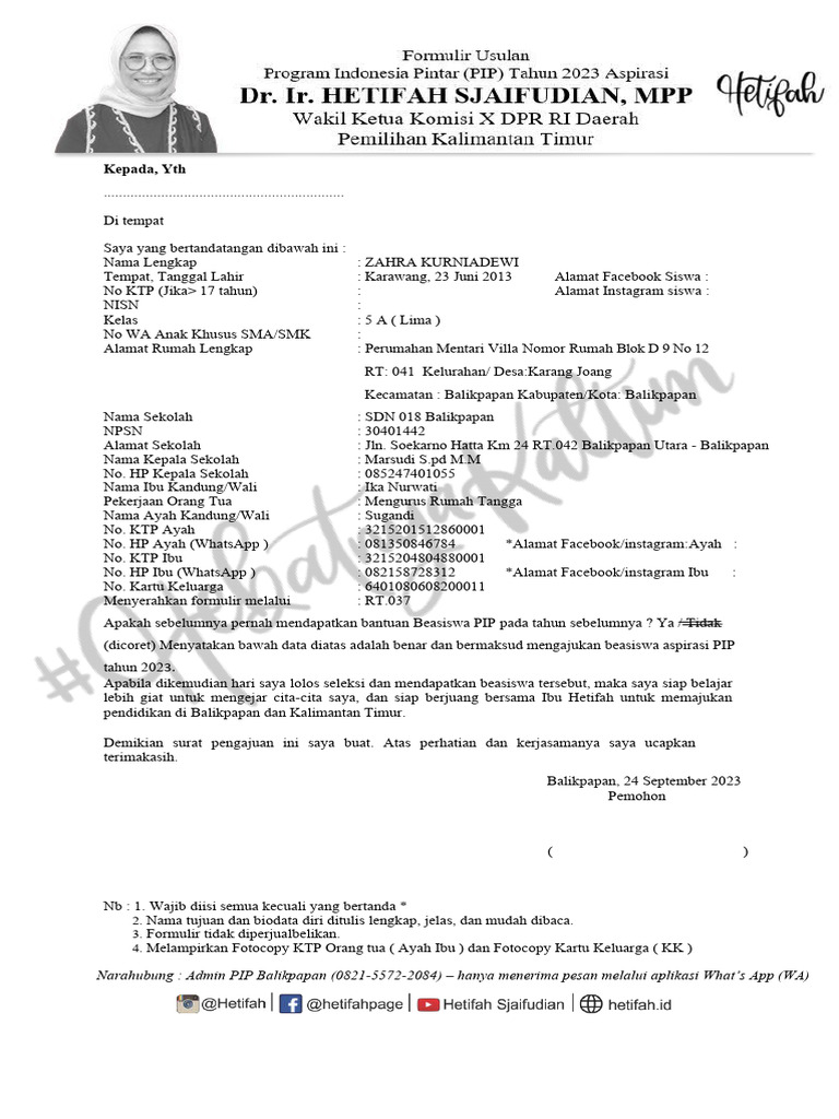 Pengajuan Beasiswa PIP 2023 Balikpapan | PDF