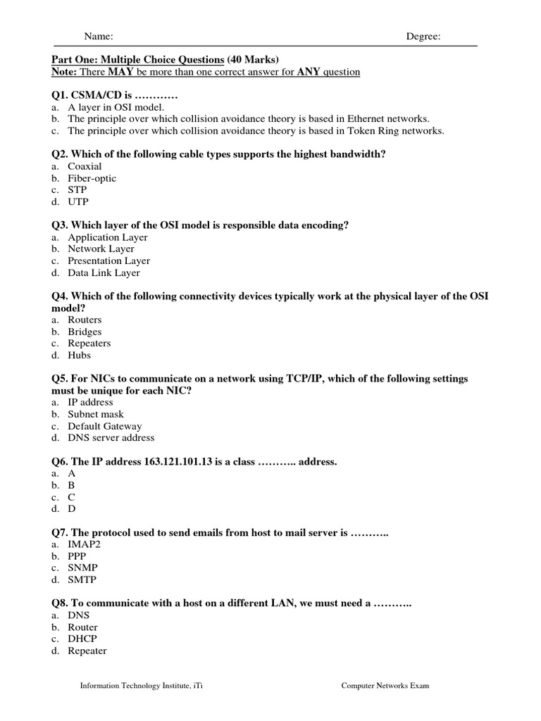 Intake 25 Network Exam | PDF | Computer Network | Ip Address
