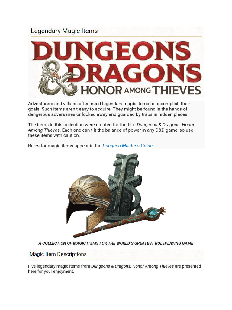 Legendary Magic Items - Dungeons & Dragons Honor Among Thieves | PDF | Dungeons & Dragons | D20 ...