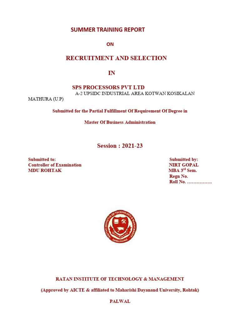 SUMMER TRAINING PROJECT SPS .Docx 2016 RECRUITMENT & SELECTION | PDF ... SUMMER TRAINING PROJECT SPS .Docx 2016 RECRUITMENT & SELECTION | PDF ...