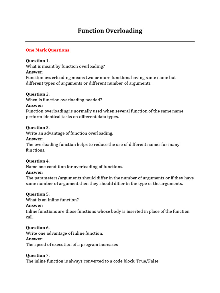 Function Overloading Q&A | PDF | Parameter (Computer Programming ... Function Overloading Q&A | PDF | Parameter (Computer Programming ...