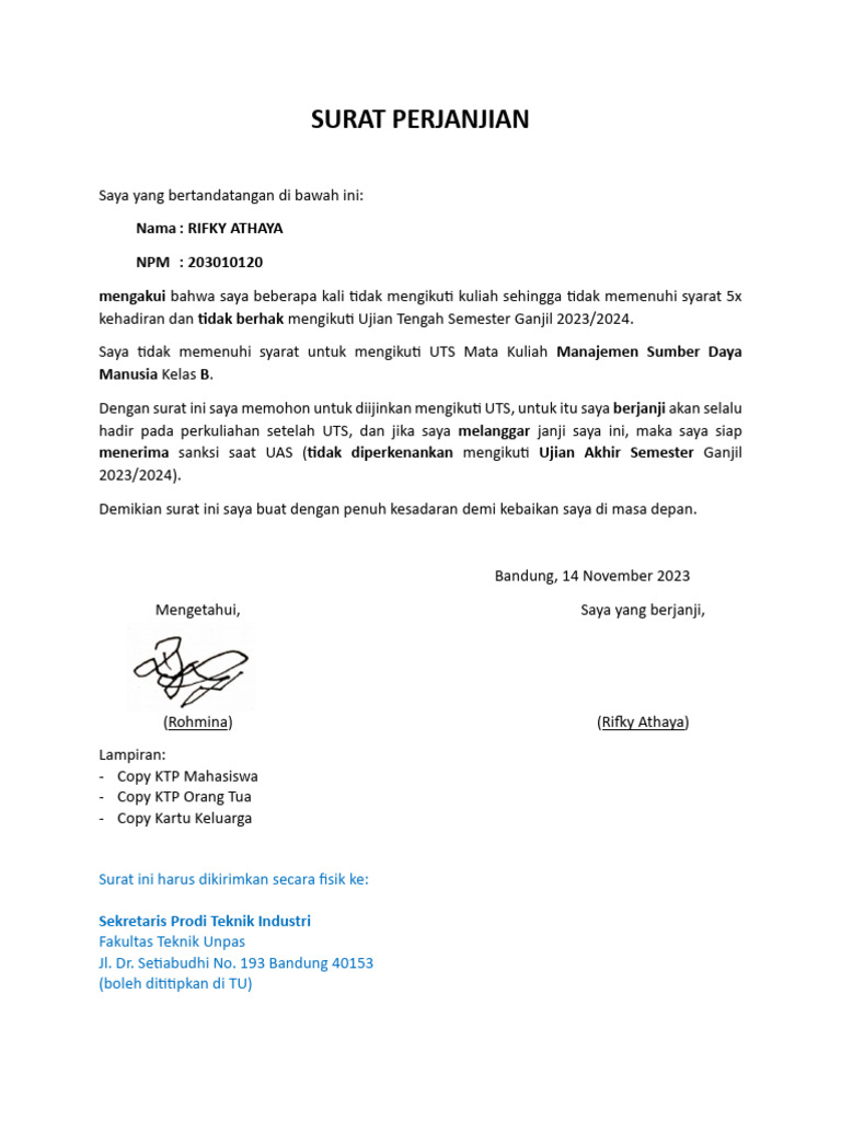 Surat Perjanjian Uts 2023 | PDF