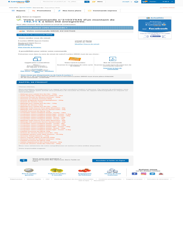 Confirmation de Commande Ajaccio Centre E.leclerc DRIVE | PDF | Sésame | jeu de Google