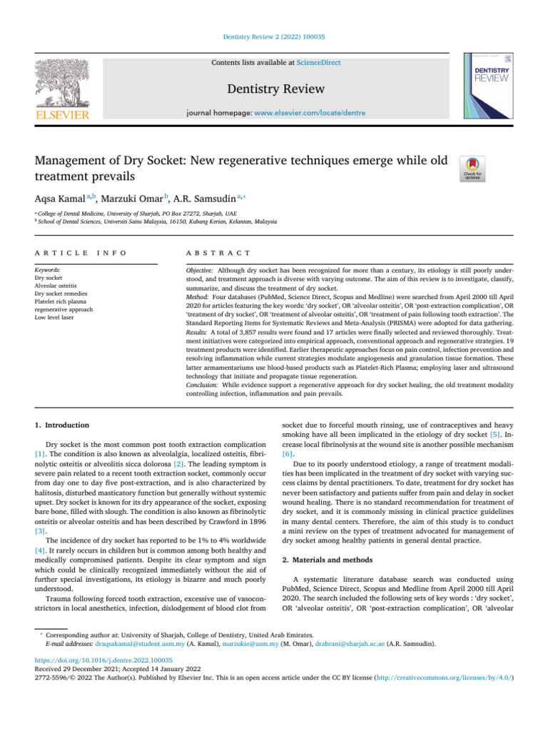 Management Strategies for Dry Socket | PDF | Health Sciences | Health Care