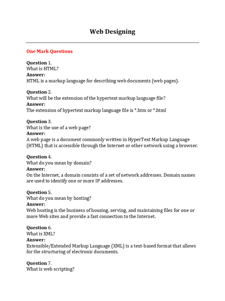 Web Designing Q&A | PDF | Dynamic Web Page | World Wide Web