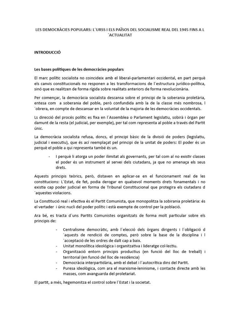 TEXT Tema 3 (II) HistÃ Ria Polã Tica de RÃºssia I Els Paã Sos de Lâ Europa Oriental | PDF
