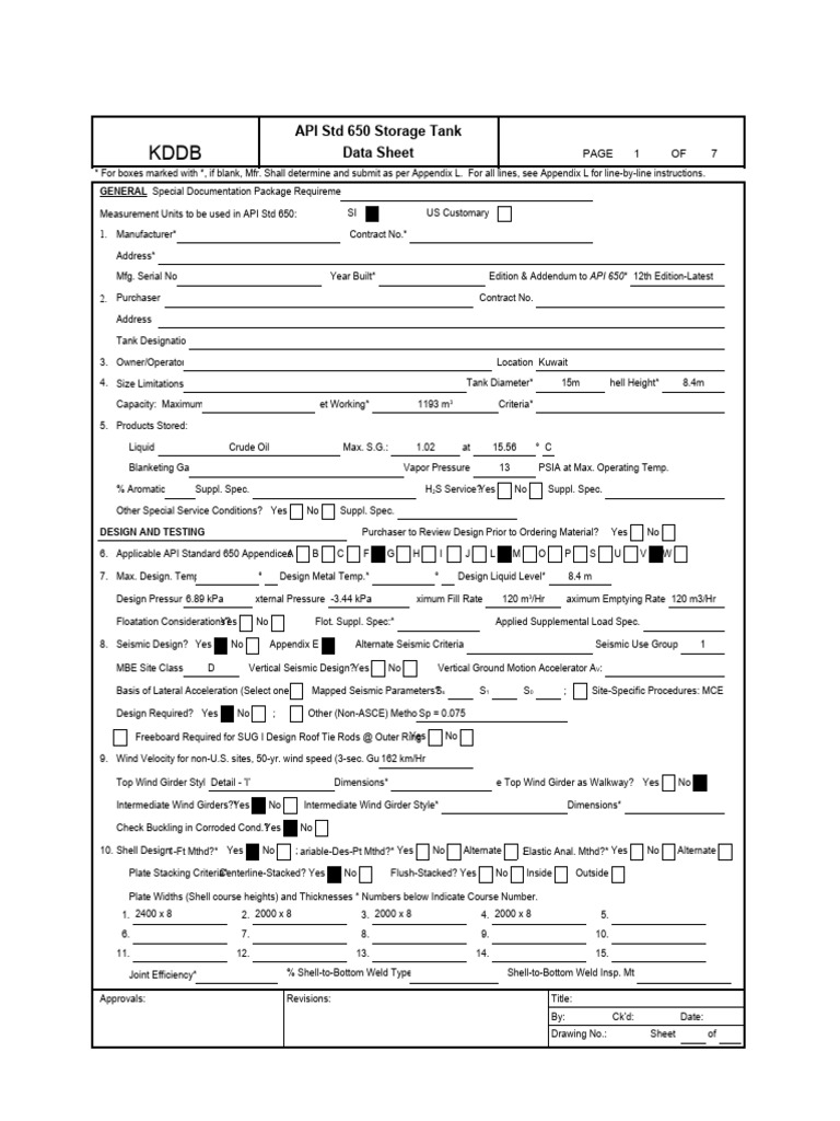 API 650 Datasheet | PDF | Screw | Roof