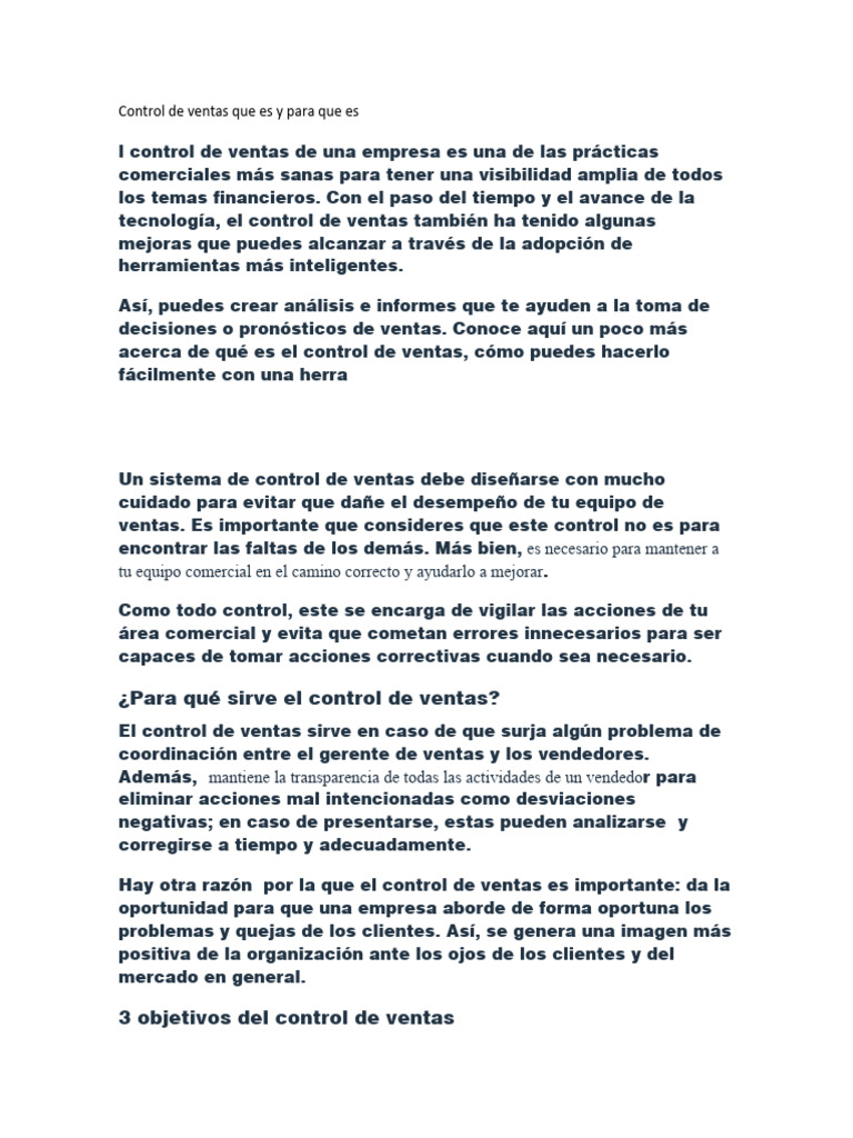Control de Ventas Que Es y para Que Es | Descargar gratis PDF | Business | Negocios económicos