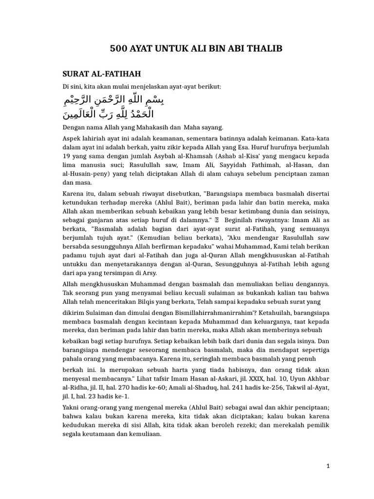 500 Ayat Untuk Ali Bin Abi Thalib Lengka | PDF