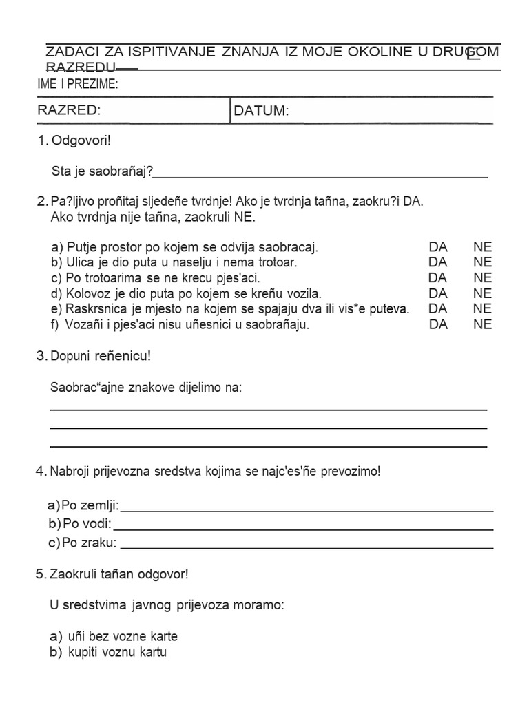 Moja Okolina Testovi 2 | PDF