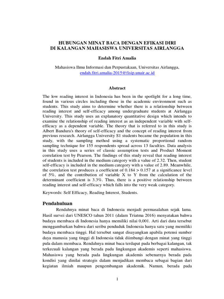 Artikel - Endah Fitri Amalia - 071511633017 | PDF | Self Efficacy | Psychology