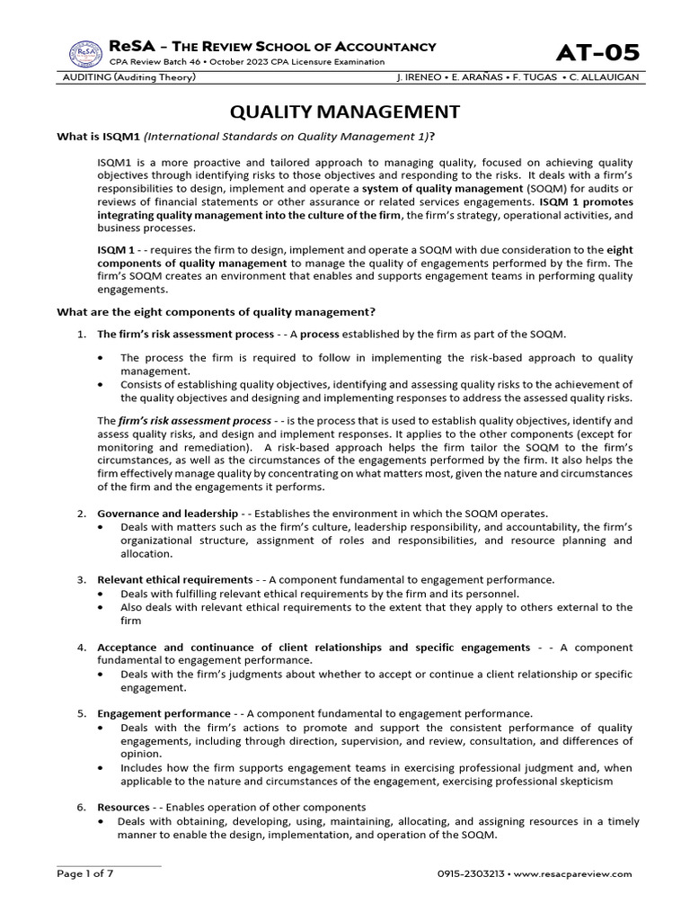 ISQM1 Overview for CPA Review | PDF | Risk | Quality Management