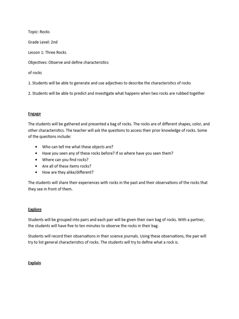 Science Lesson Plan - Rocks | PDF | Rock (Geology) | Sedimentary Rock