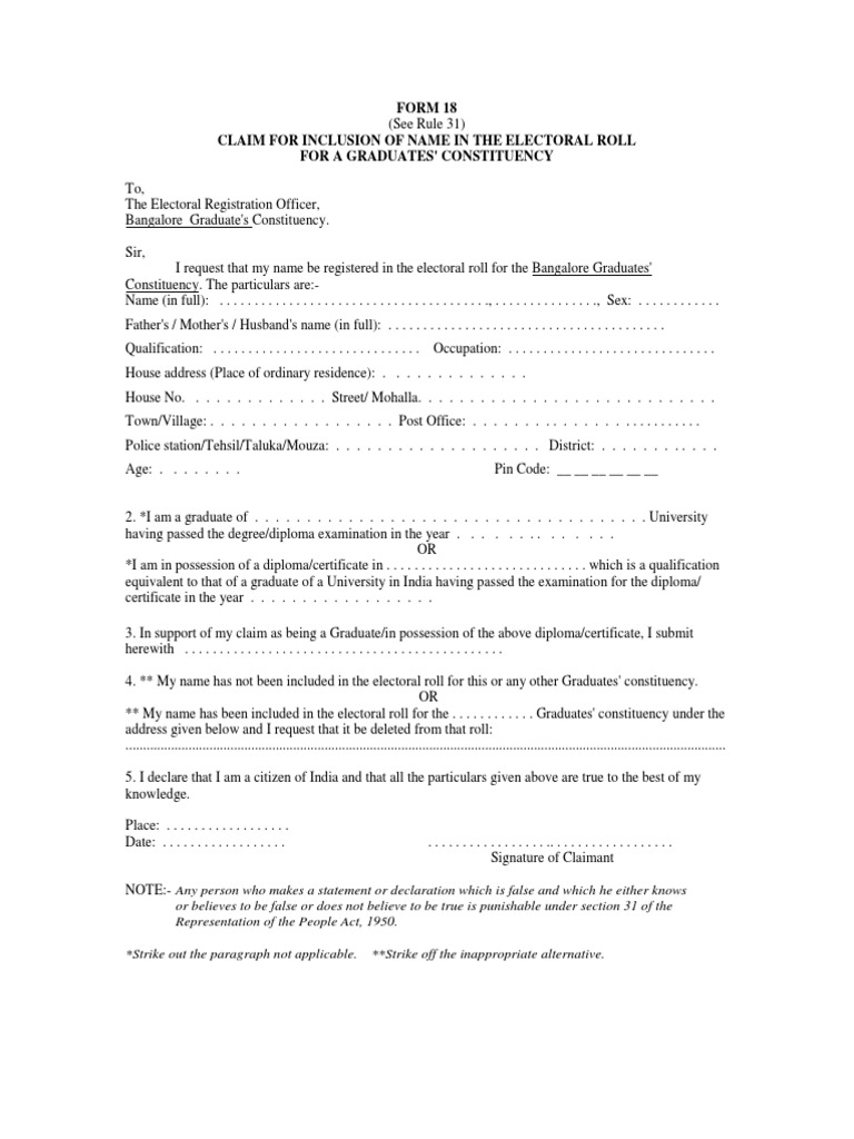 Form 18 - To Register As A Voter For Graduates Constituency Election ...
