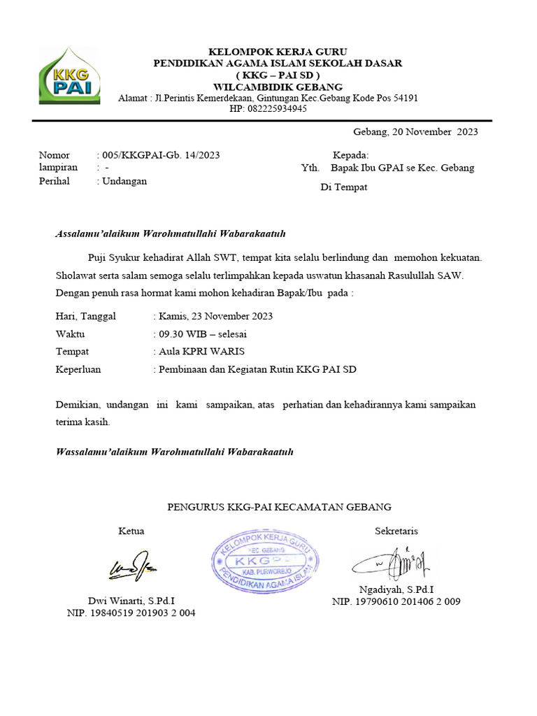 undangan KKG PAI | PDF