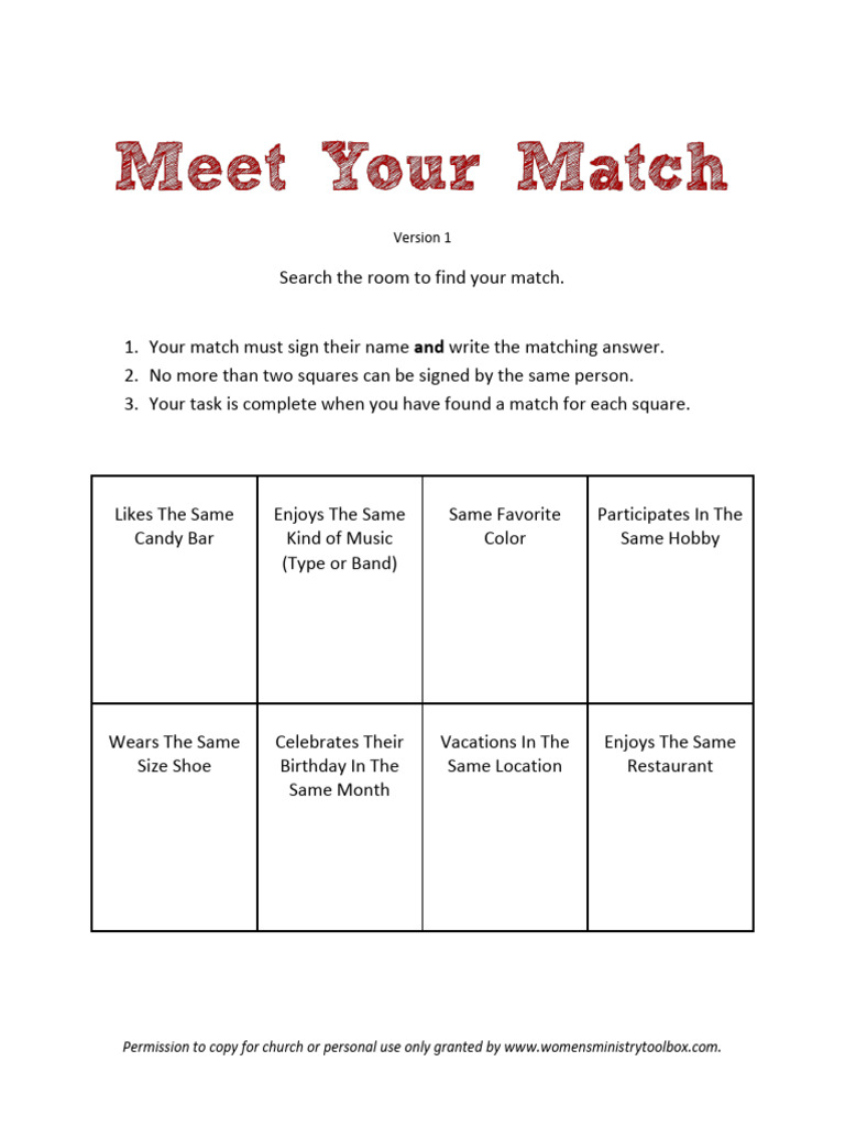Meet Your Match Game Board Version 1 | PDF