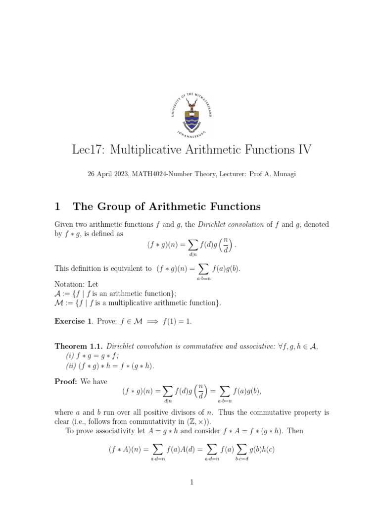 Lec17 ArithmetcFunctions4 | PDF | Mathematics | Elementary Mathematics