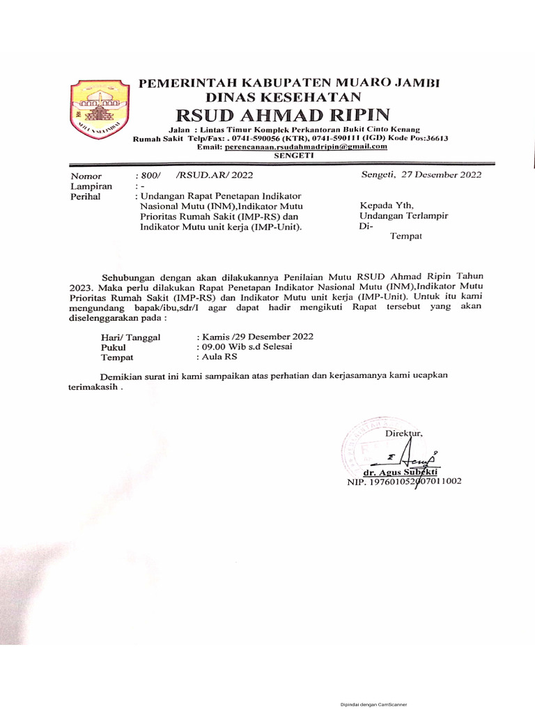 Undangan Rapat Penetapan Indikator Nasional Mutu (INM) .Indikator Mutu ...