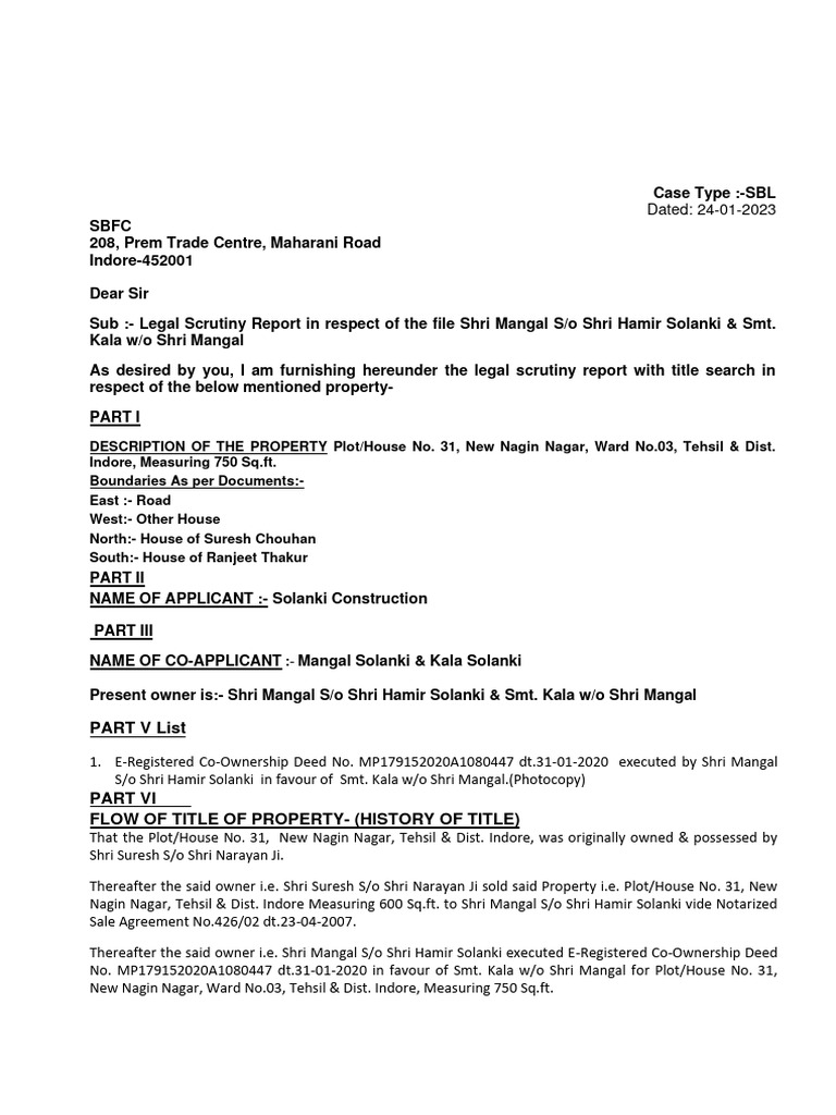Legal Scrutiny Report for Property Indore | PDF | Mortgage Law ...