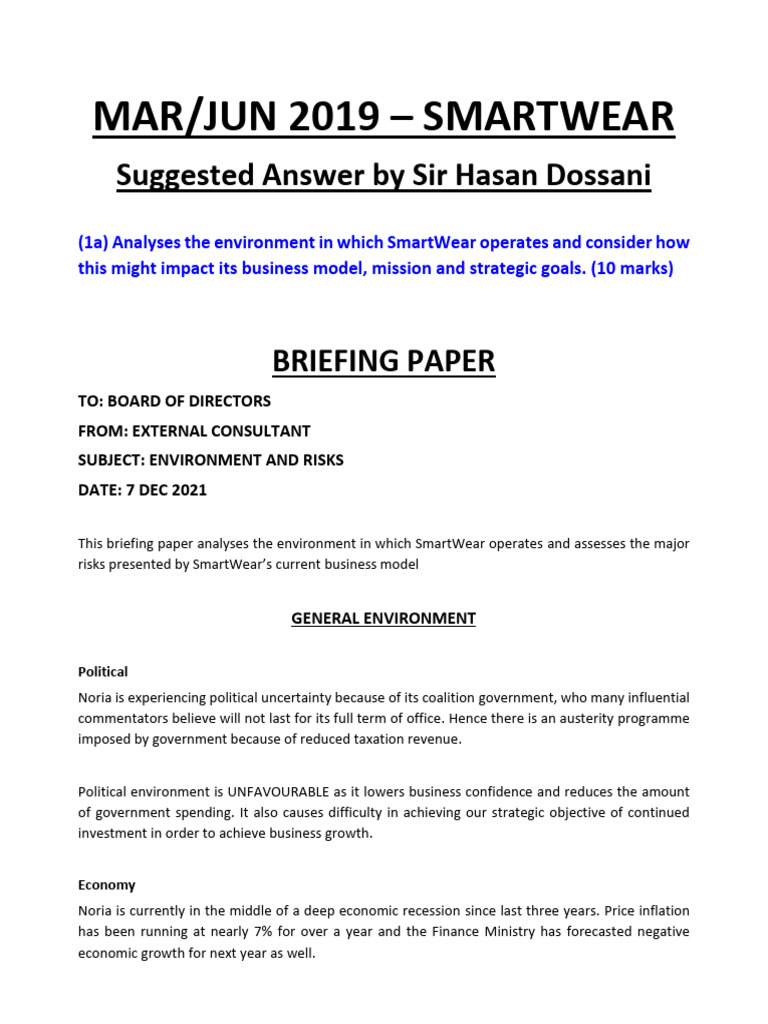 8 - Smartwear (Mar Jun 2019) - Answer by Sir Hasan Dossani (Full ...