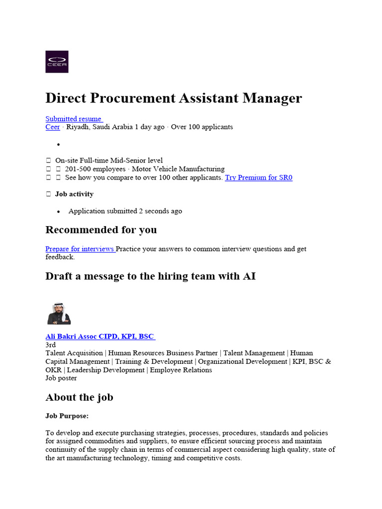 Procurement Manager Role at Ceer | PDF | Supply Chain | Procurement