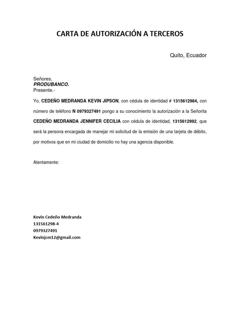 Carta de Autorizacion A Terceros | PDF