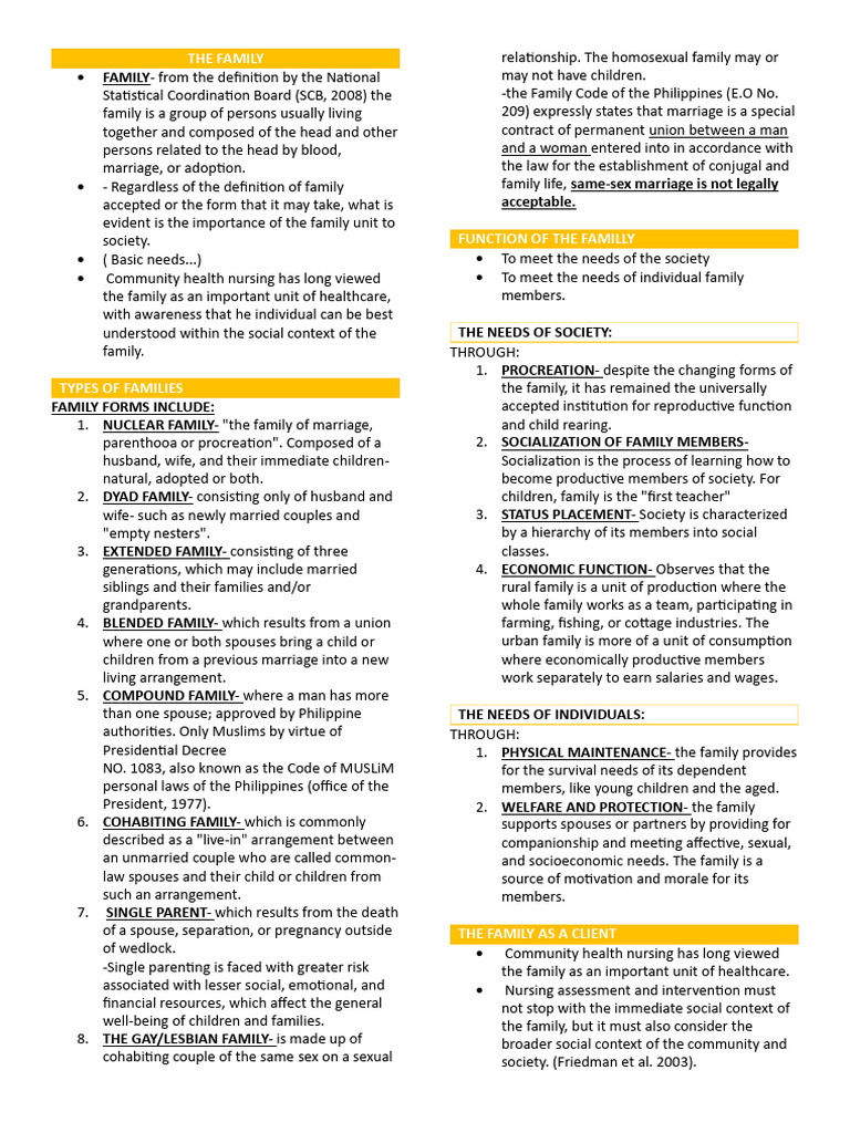 CHN Notes | PDF | Family | Nursing