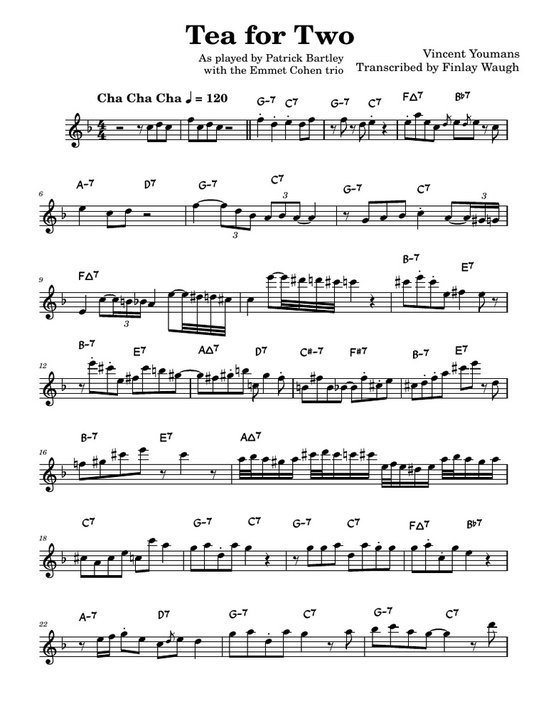 Patrick Bartley Tea For Two Transcription | PDF | American Music Articles Needing Attention