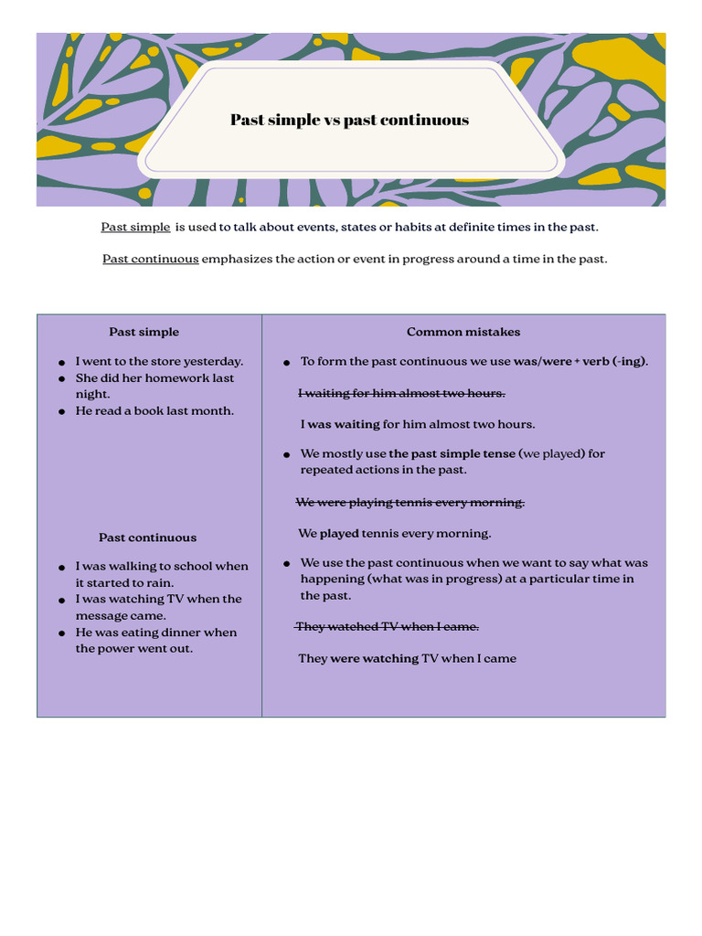 Past Simple vs. Past Continuous Guide | PDF | Linguistic Morphology ...