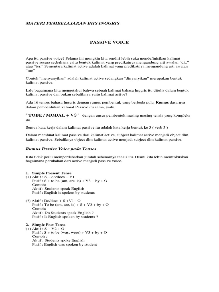 PASSIVE VOICE MATERI. New PDF | PDF | Grammatical Tense | English Grammar
