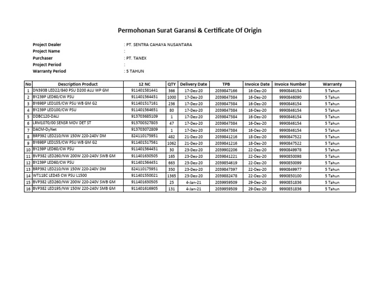 Surat Garansi - TANEX | PDF
