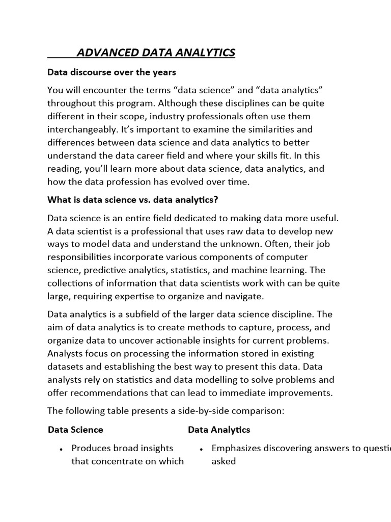 Advanced Data Analytics | PDF | Analytics | Business Intelligence