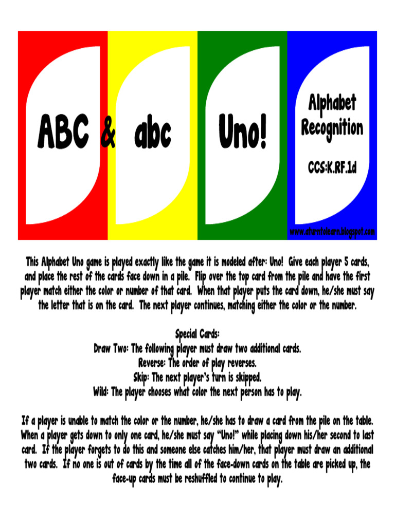 Alphabet Uno Game Instructions | PDF | Tabletop Games | Shedding Type ...