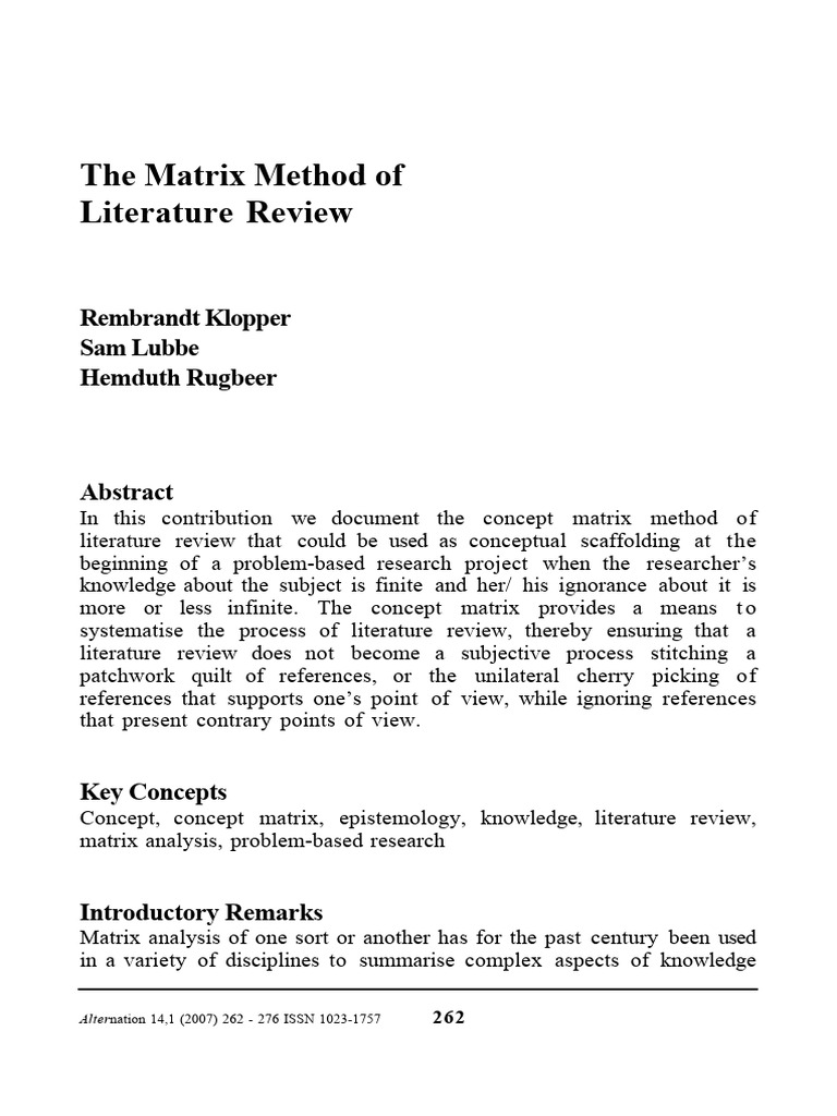 Matrix of Literature Review | PDF | Matrix (Mathematics) | Concept